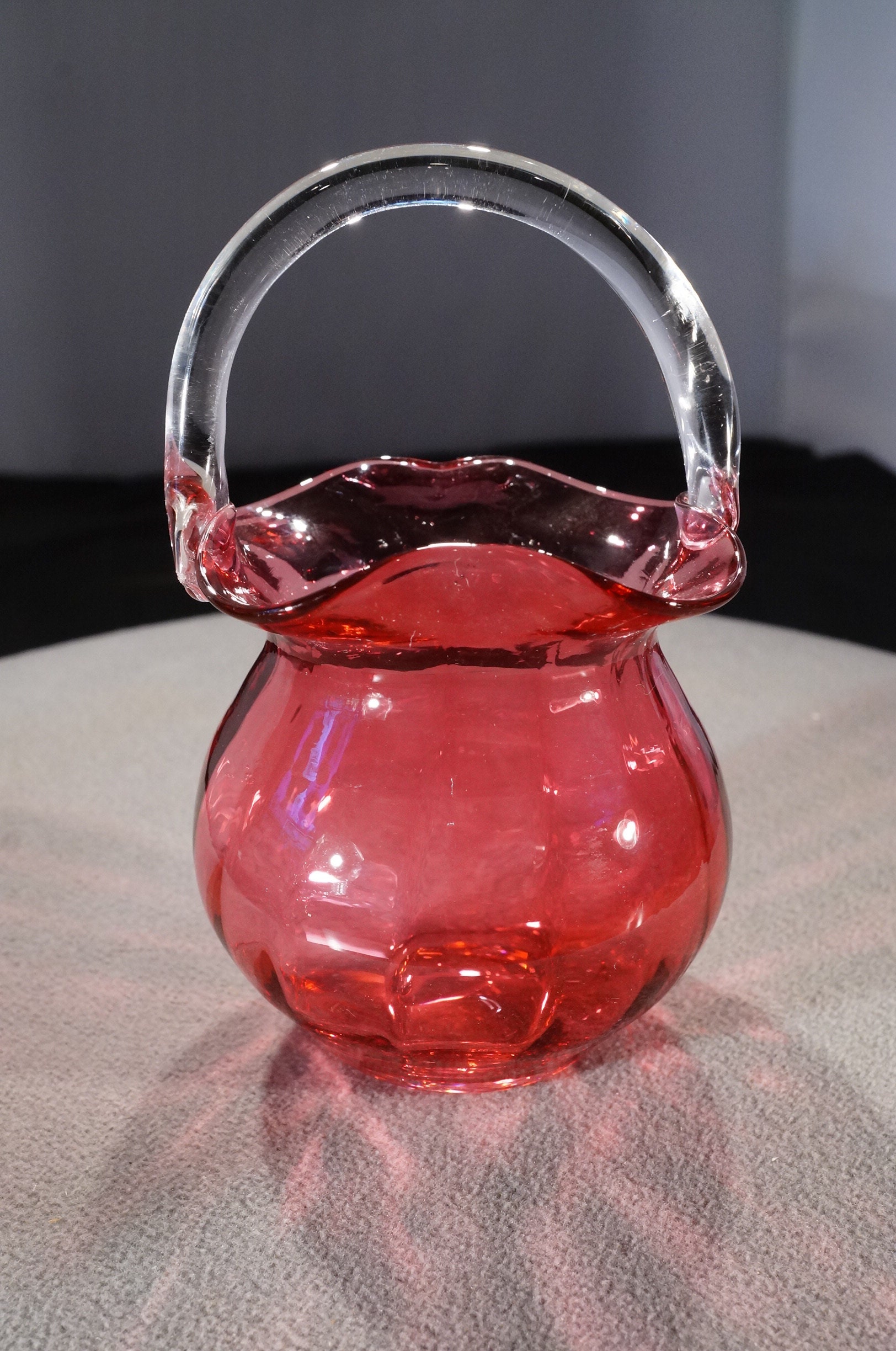 Vintage Pilgrim Glass Set 3 Cranberry Art Glass Vase Basket | Etsy