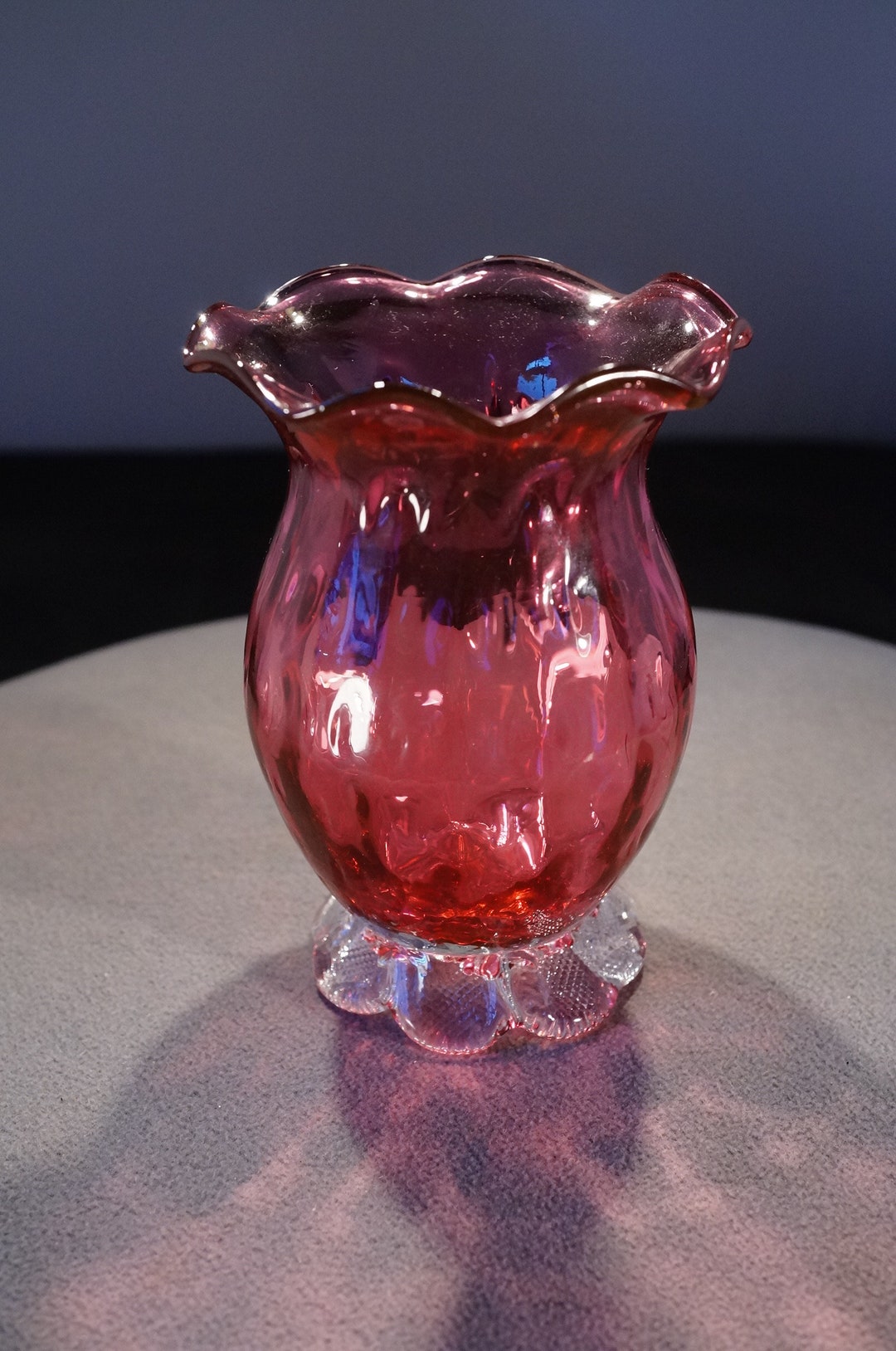 Antique Vintage Art Glass Vase Cranberry Glass Ruffled Edge Applied ...