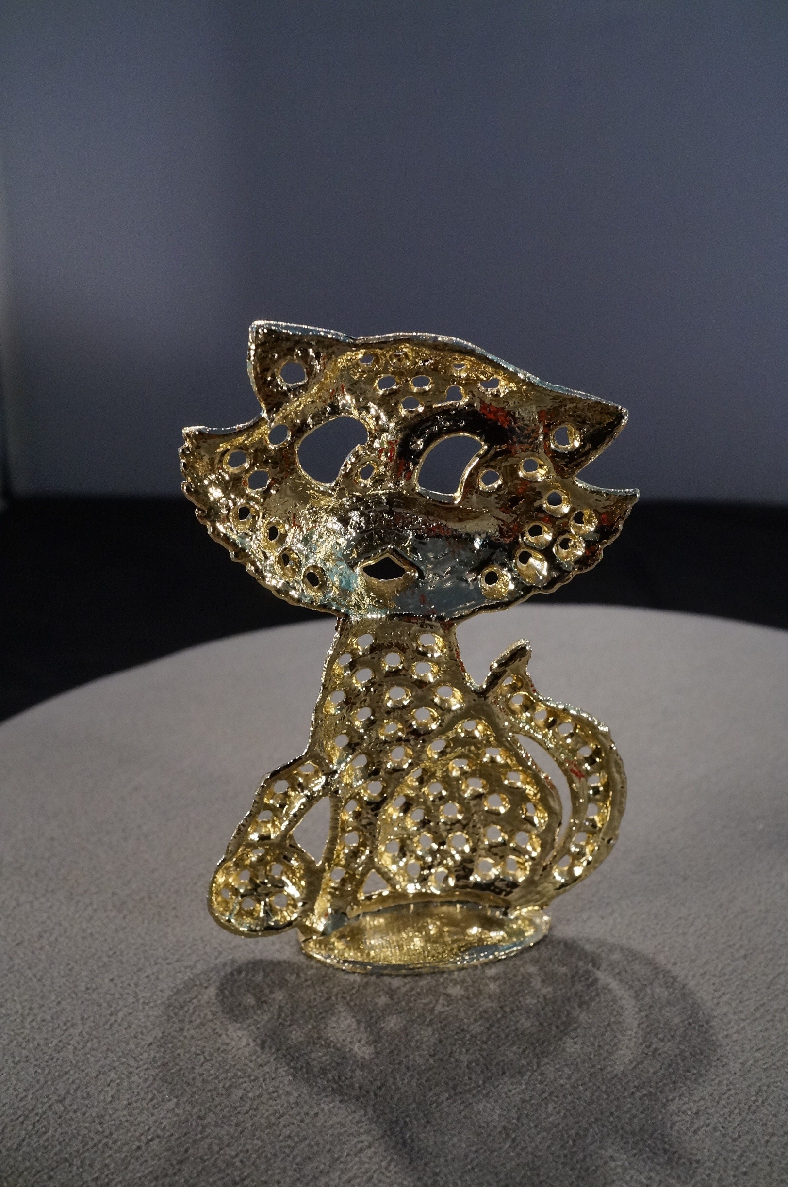 Vintage Yellow Gold Tone Cat Design Jewelry Ring Earring | Etsy