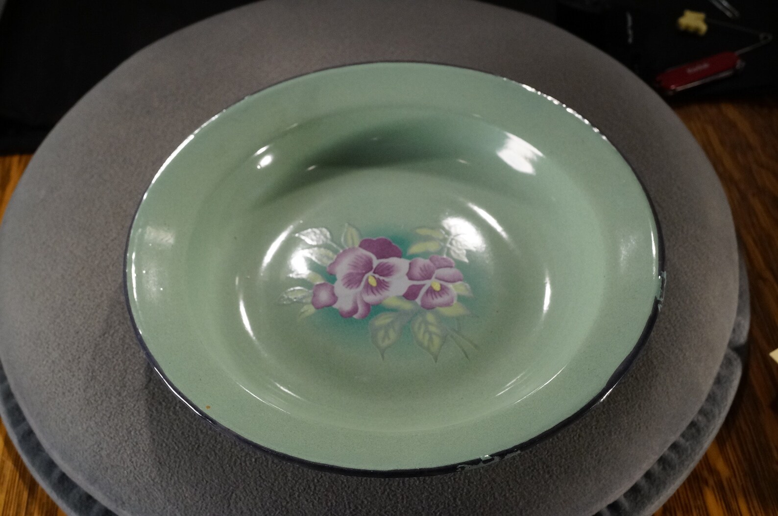 Antique Vintage Green Enamelware Round Bowl Basin Pan Hand - Etsy