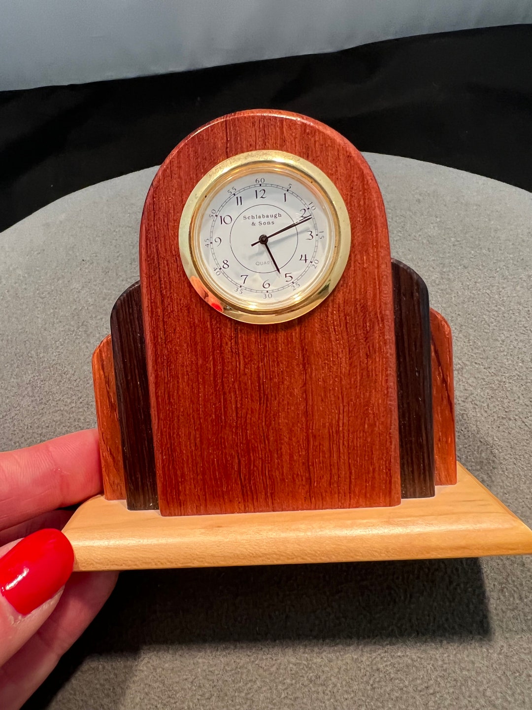 Vintage Genuine Wood Artist Rendered Quartz Clock Hand Made Table Top ...