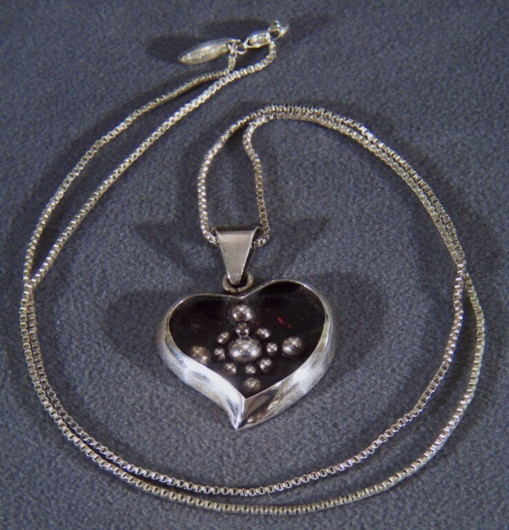 Vintage Sterling Silver Enamel Artist Large Heart Pendant | Etsy