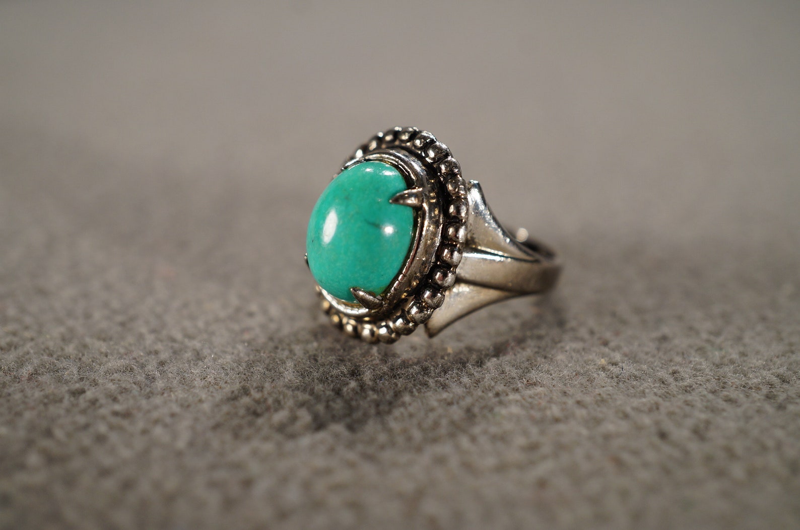 Vintage Sterling Silver Band Ring Oval Prong Set Turquoise | Etsy