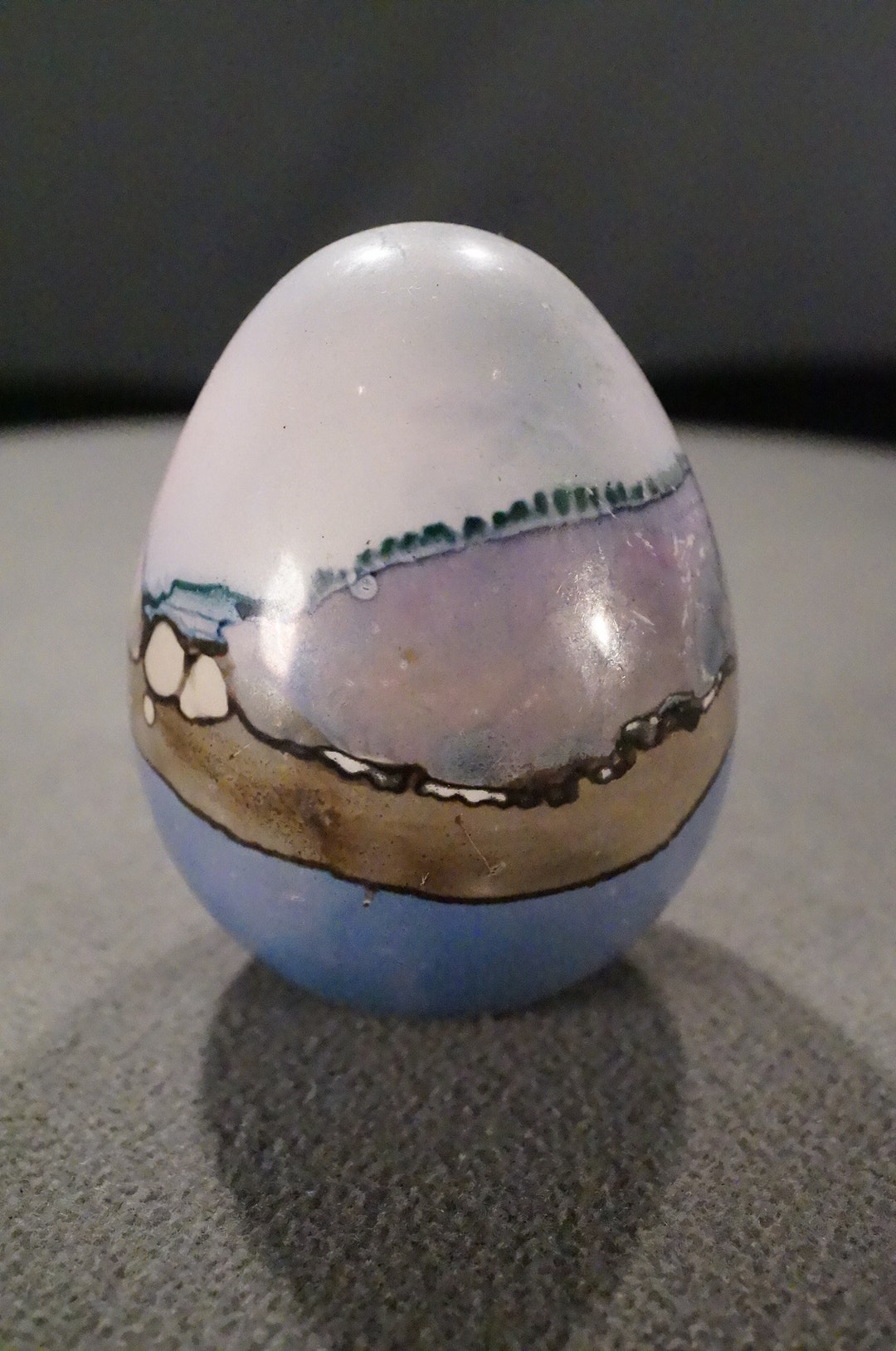 Vintage Artist Rendered Hand Painted Ceramic Egg Statue Figurine Multi ...