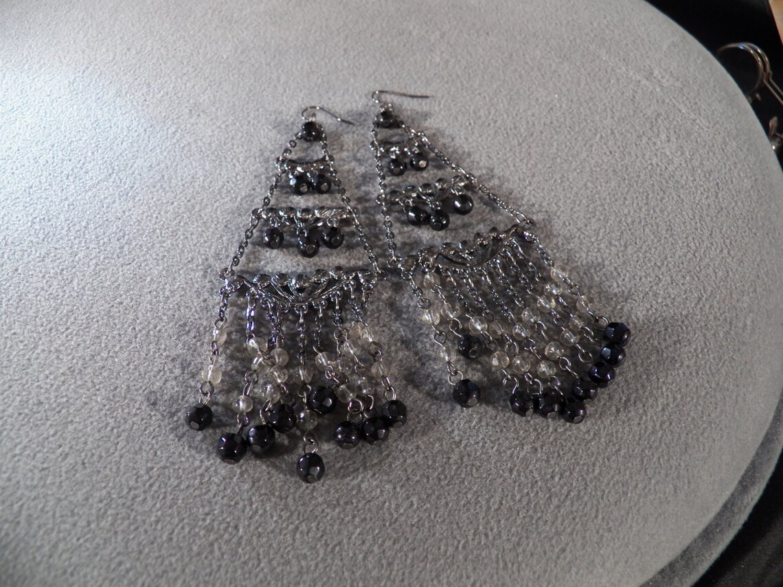 Vintage Silver Tone Round Faceted Jet Black Bead Rhinestone Scrolled ...