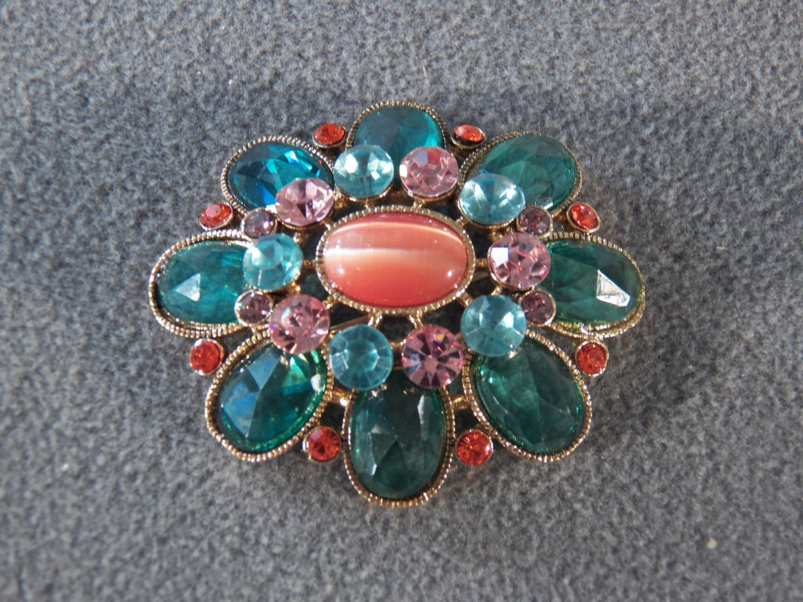 Vintage Yellow Gold Tone Round Oval Multi Colored Rhinestone - Etsy