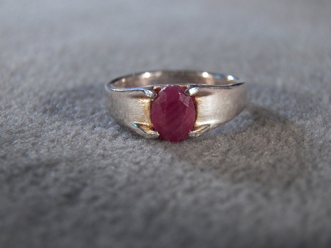 Vintage Sterling Silver Fashion Ring With Oval Ruby Stone and - Etsy