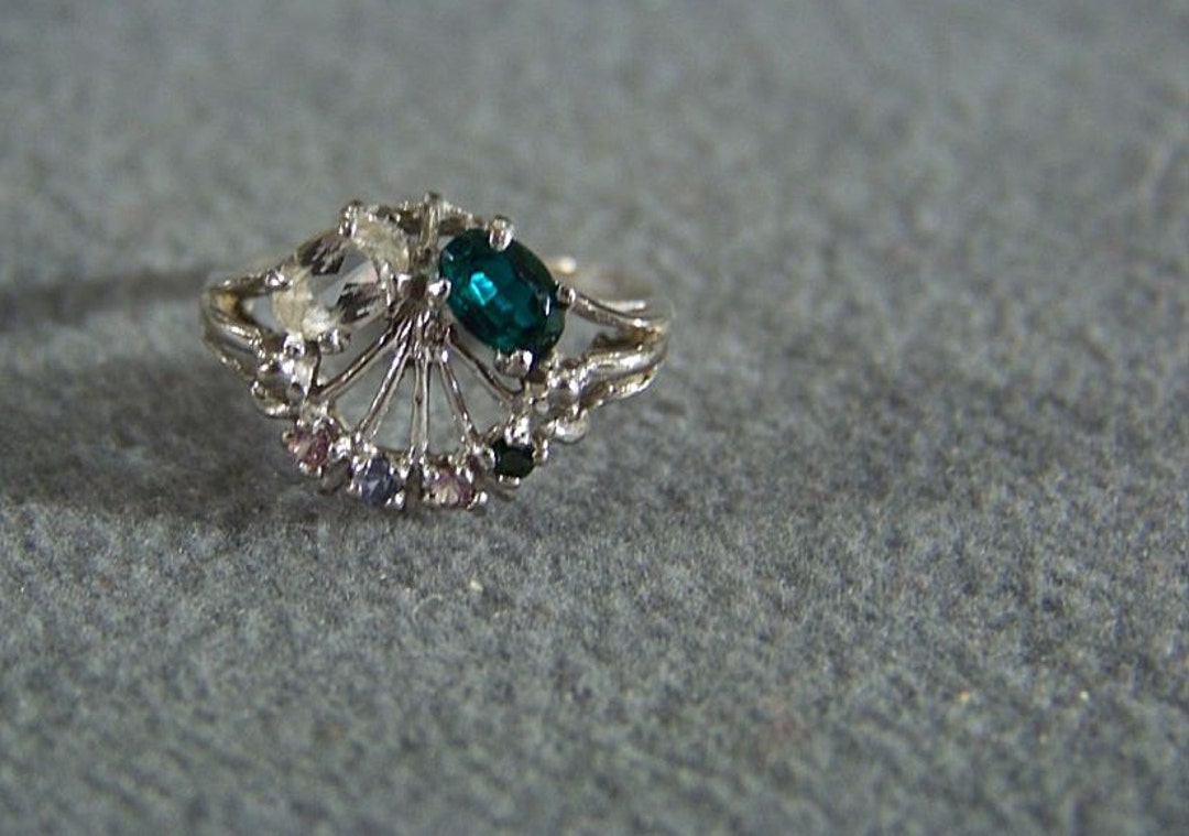 Vintage 10 K White Gold Multi-gem Stone Spray Cluster Design Band Ring ...