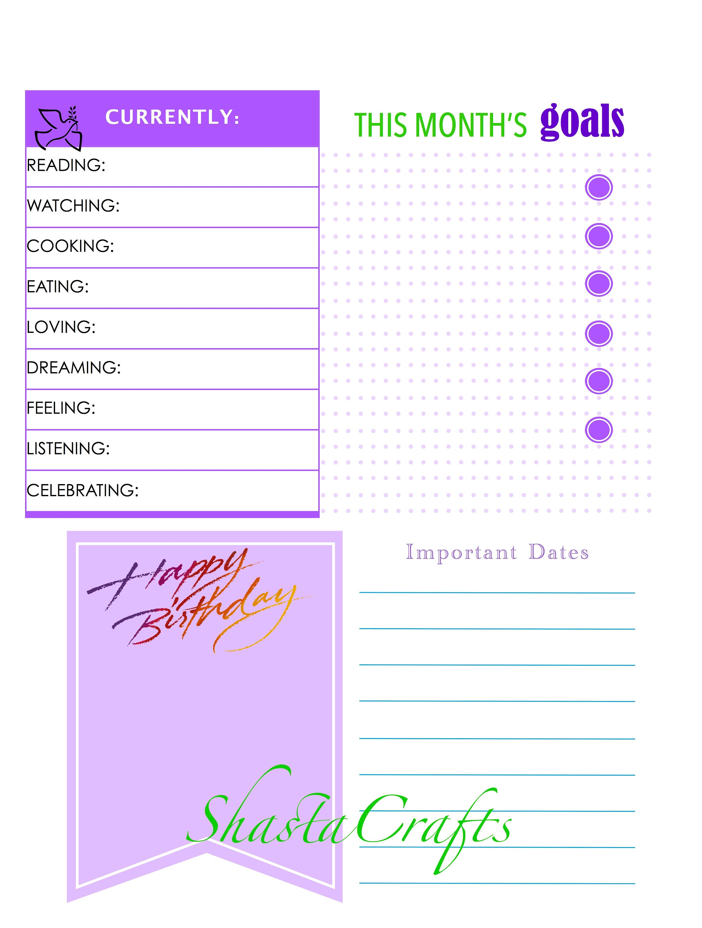 Purple Undated Monthly Layout / Month Notes / Calendar Template With ...
