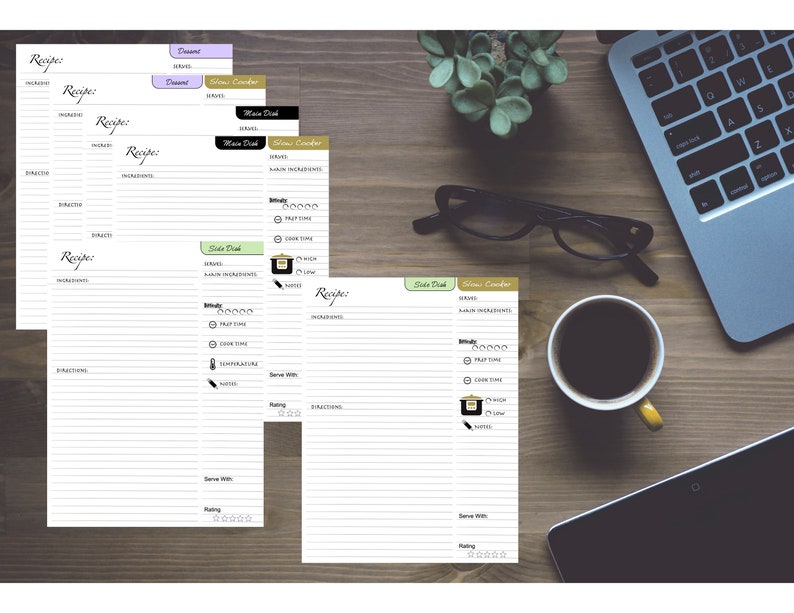 Color Coded Cook Book / Recipe Book / Journal / Recipe Pages / Meal ...