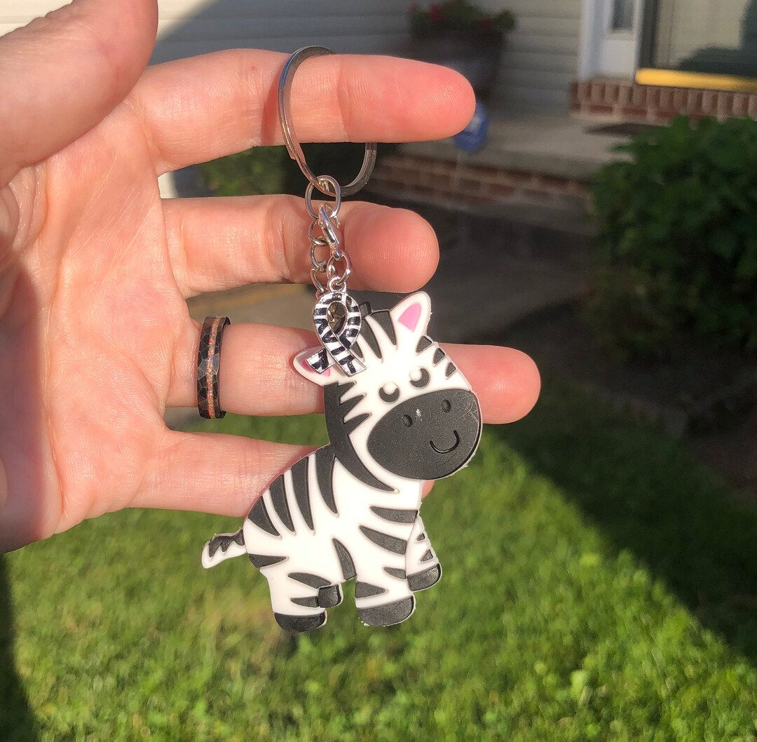 Zebra Keychain With Rare Illness / Syngap1 Awareness Ribbon Zebra ...