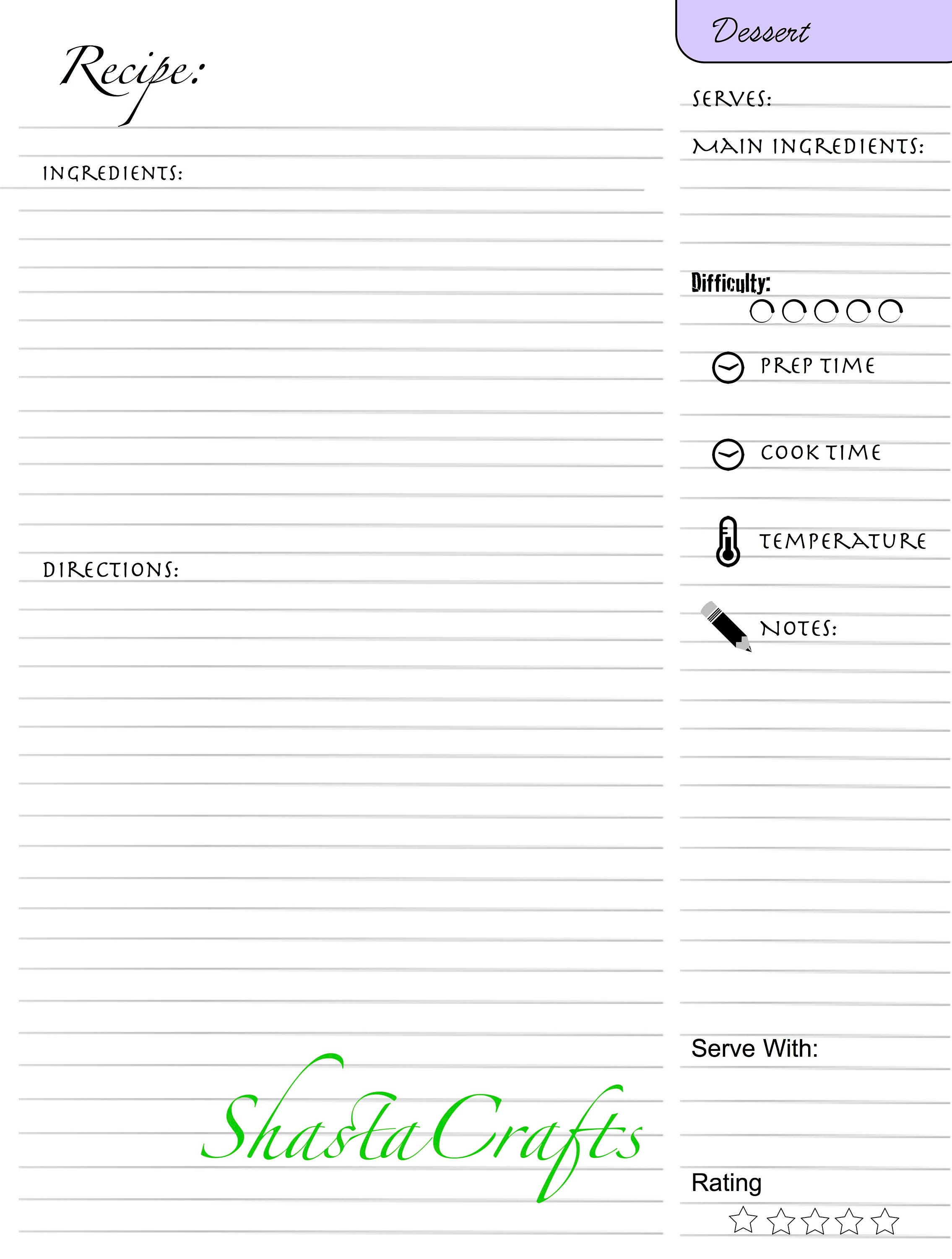 Color Coded Cook Book / Recipe Book / Journal / Recipe Pages / Meal ...