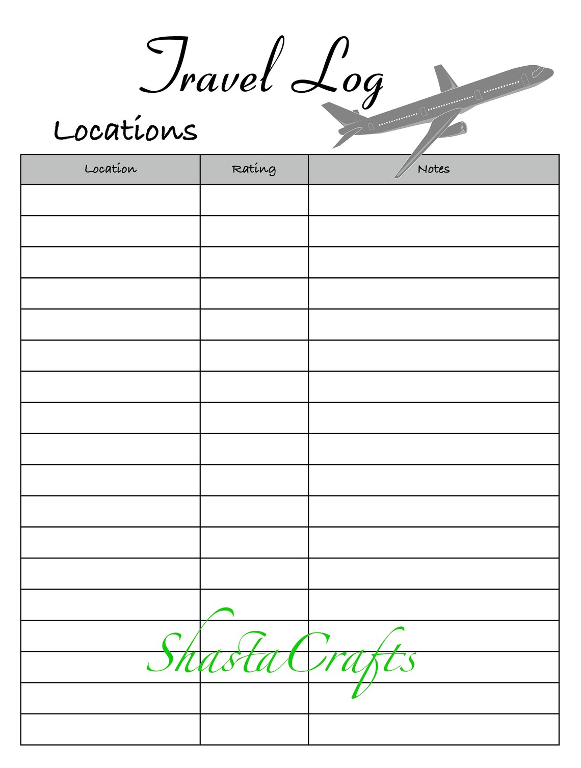 Travel Log / Record / Destination Planner / Recorder / Chart / Refills ...