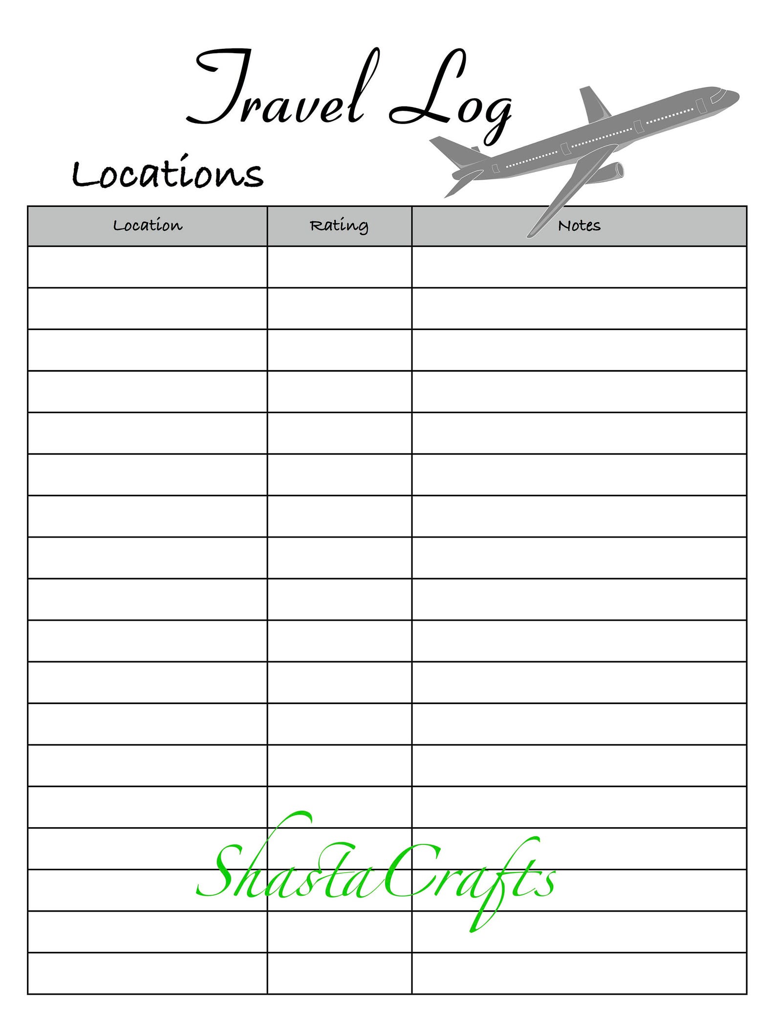 Travel Log / Record / Destination Planner / Recorder / Chart / Refills ...