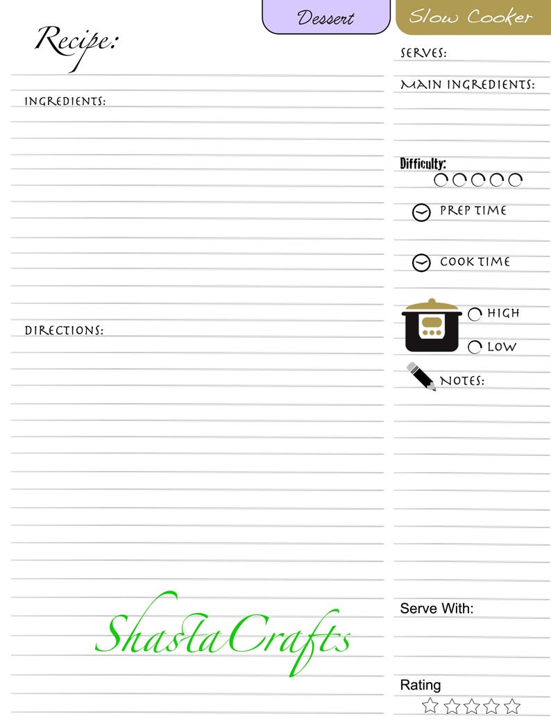 Color Coded Cook Book / Recipe Book / Journal / Recipe Pages / Meal ...