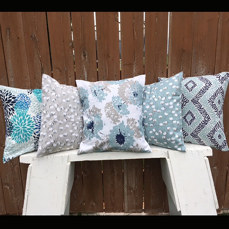 Pillow Covers Blooms Blue Cotton Clay Cotton Spa Blue - Etsy