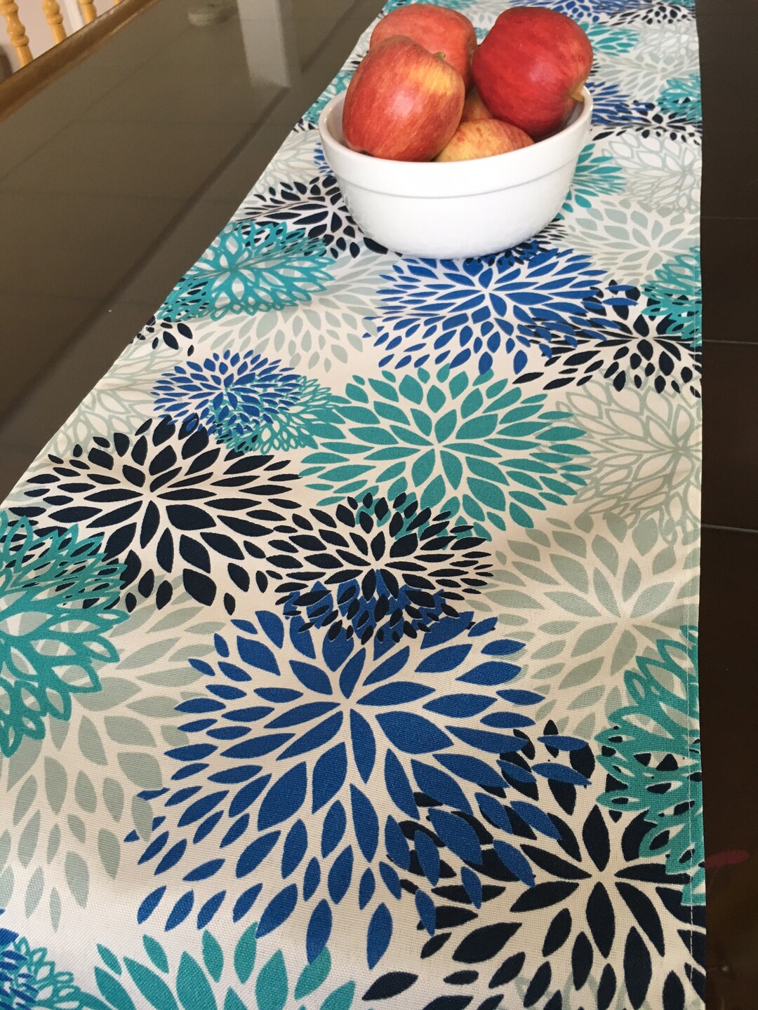 Table Runner- Premier Prints Blooms Blue- Weddings, Showers, Home Decor ...