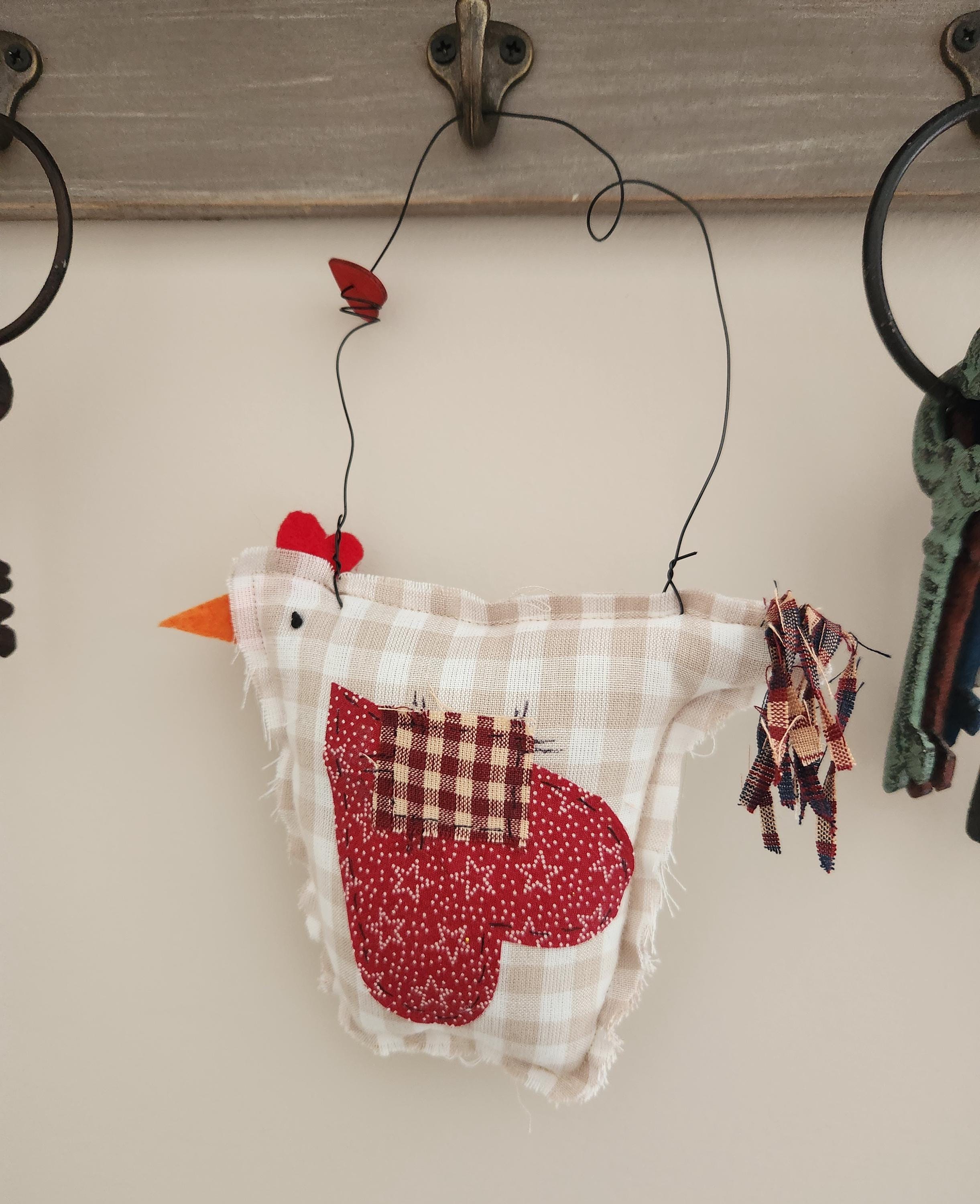 Country Farmhouse Chickens. Rustic Fabric Hens. Peg Hanger, Bowl Filler ...