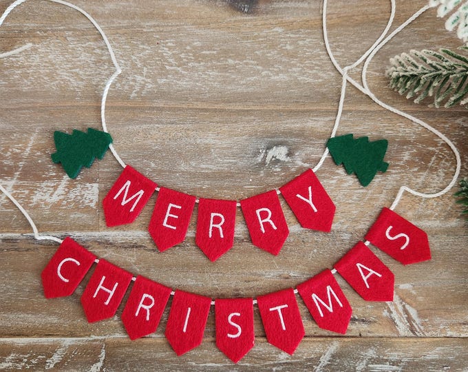 Mini Felt Christmas Tray Banner, Bunting, Merry Christmas Decor Banner ...