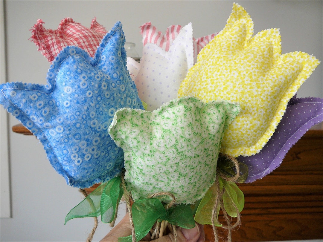 Fabric Tulips, Spring Fabric Flower Stems. Flower Pokes. Country Decor ...