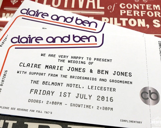 Custom Wedding Save the Date Concert Ticket Invitations W/ Envelopes ...