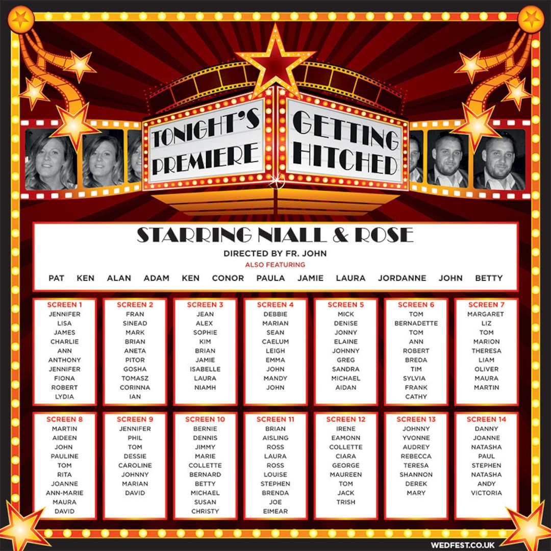 Movie and Cinema Themed Wedding Table Plans ~ Movies Wedding Table Plan ...