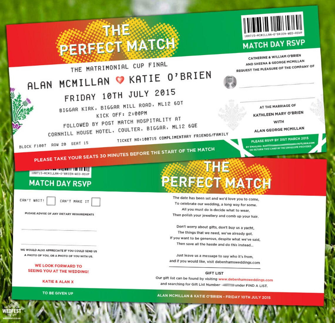Football Match Ticket Wedding Invitations / Soccer Wedding - Etsy UK
