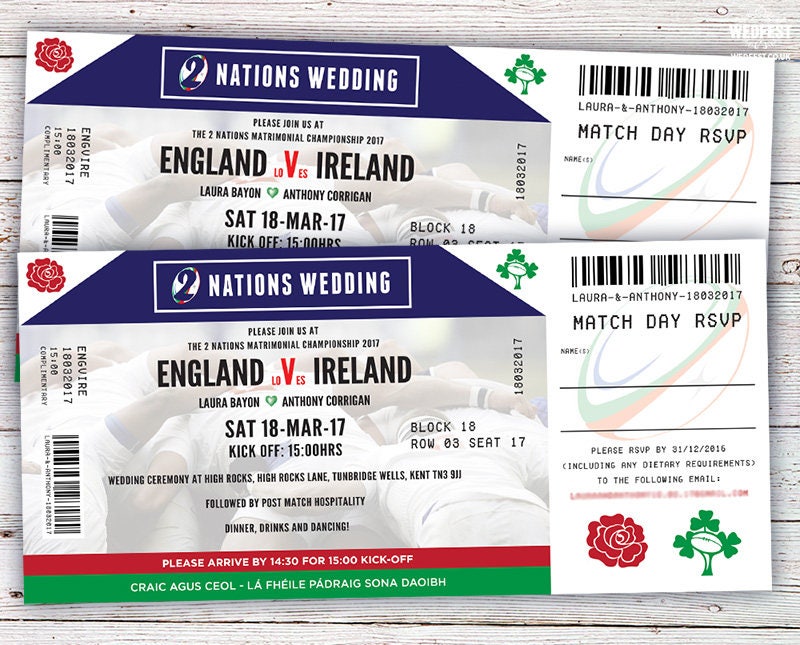 Two Nations Rugby Ticket Wedding Invitations Rugby Sport - Etsy UK