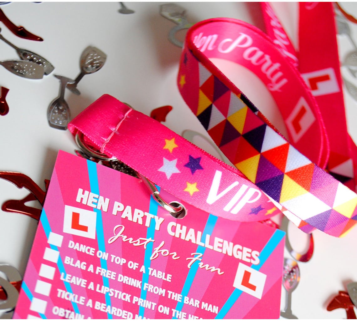 Hen Party VIP Pass Lanyards ~ Hen Do Party Challenges Cards ~ Festival ...