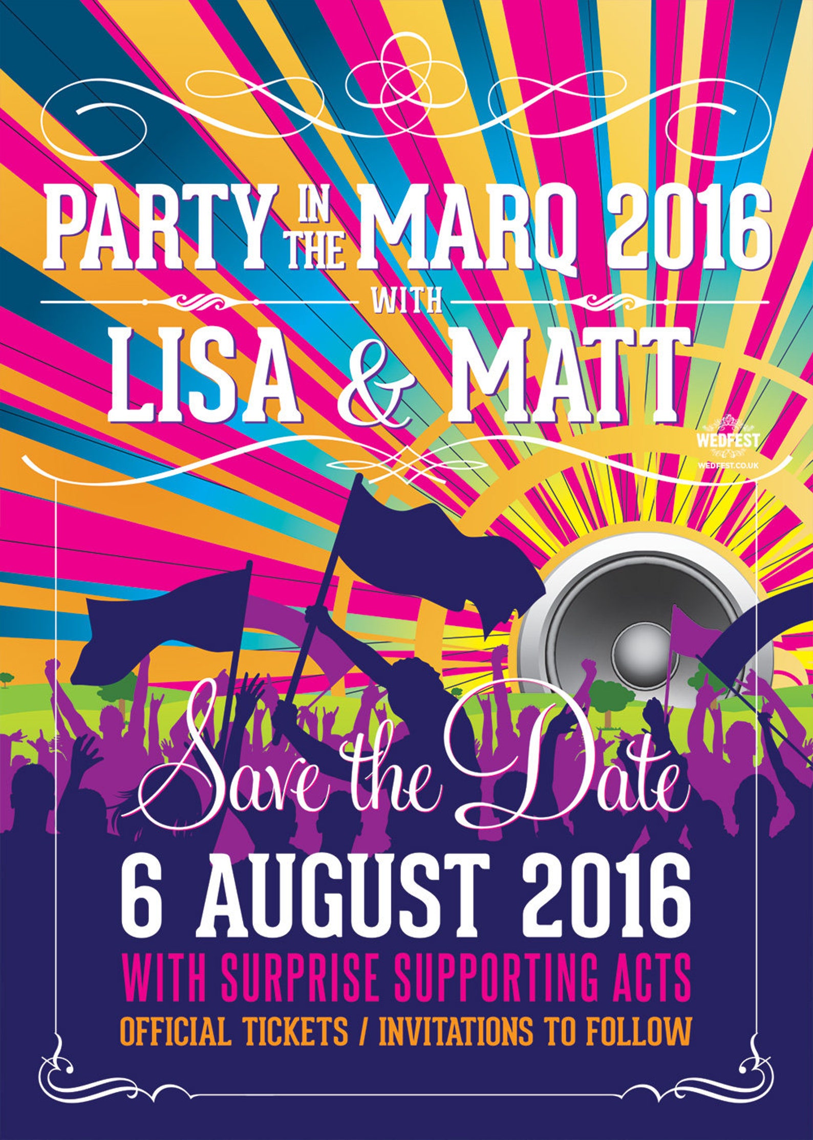 Festival Wedding Save the Date Cards ~ Wedfest Wedding Invitations ...