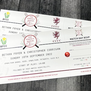 Cricket Ticket Themed Wedding Invitations Cricket Sports Wedding ...