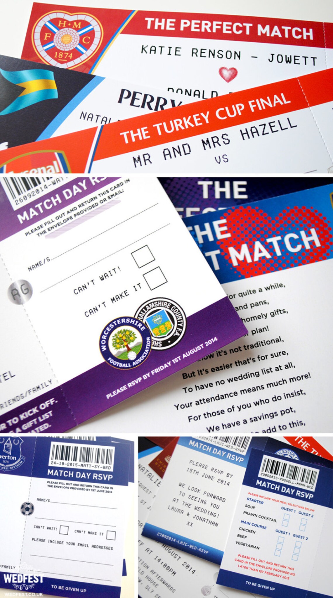 Football Ticket Wedding Invitations sample Pack Football - Etsy UK