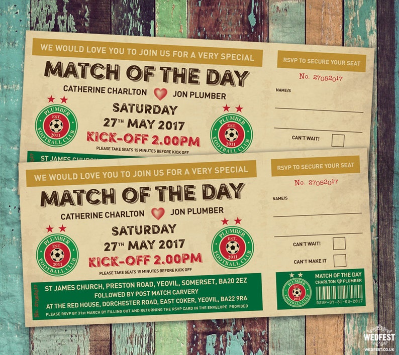 Football / Soccer Ticket Wedding Invitations (sample Pack) Football ...