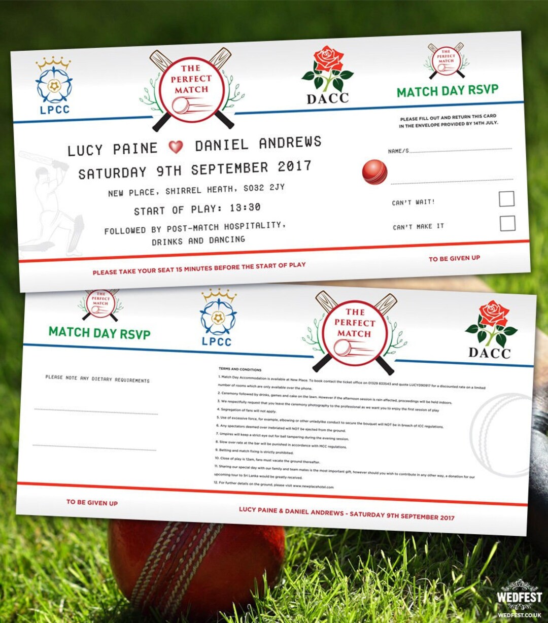 Cricket Ticket Themed Wedding Invitations | Cricket Sports Wedding ...