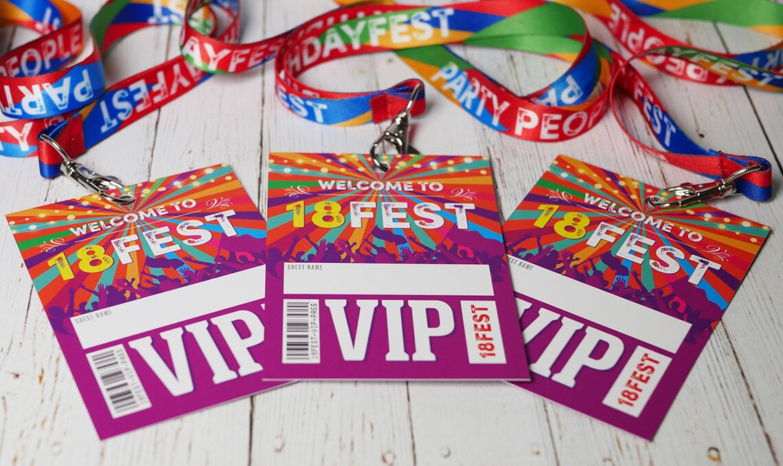 18FEST® 18th Birthday Party Festival VIP Pass Lanyards Favours - 18th ...