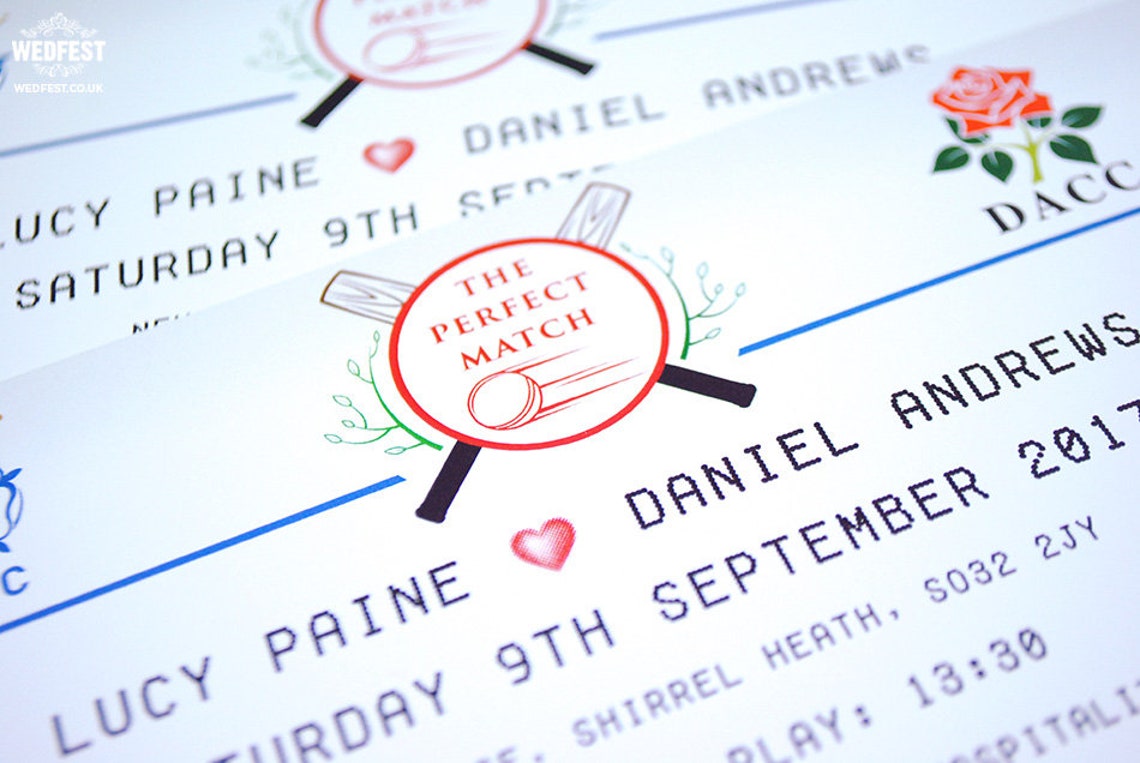 Cricket Ticket Themed Wedding Invitations | Cricket Sports Wedding ...