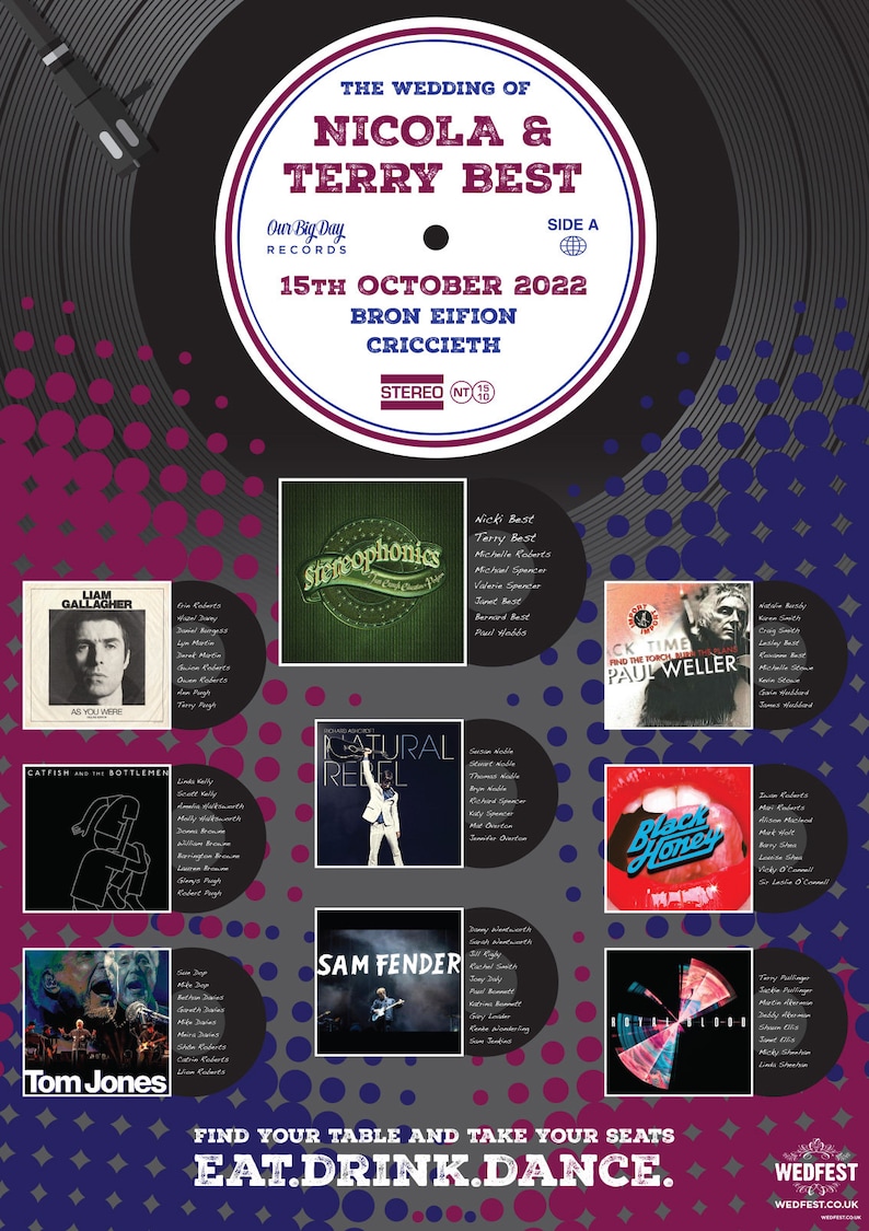 Vinyl Records Wedding Table Plan Retro Music Vinyls Wedding - Etsy UK