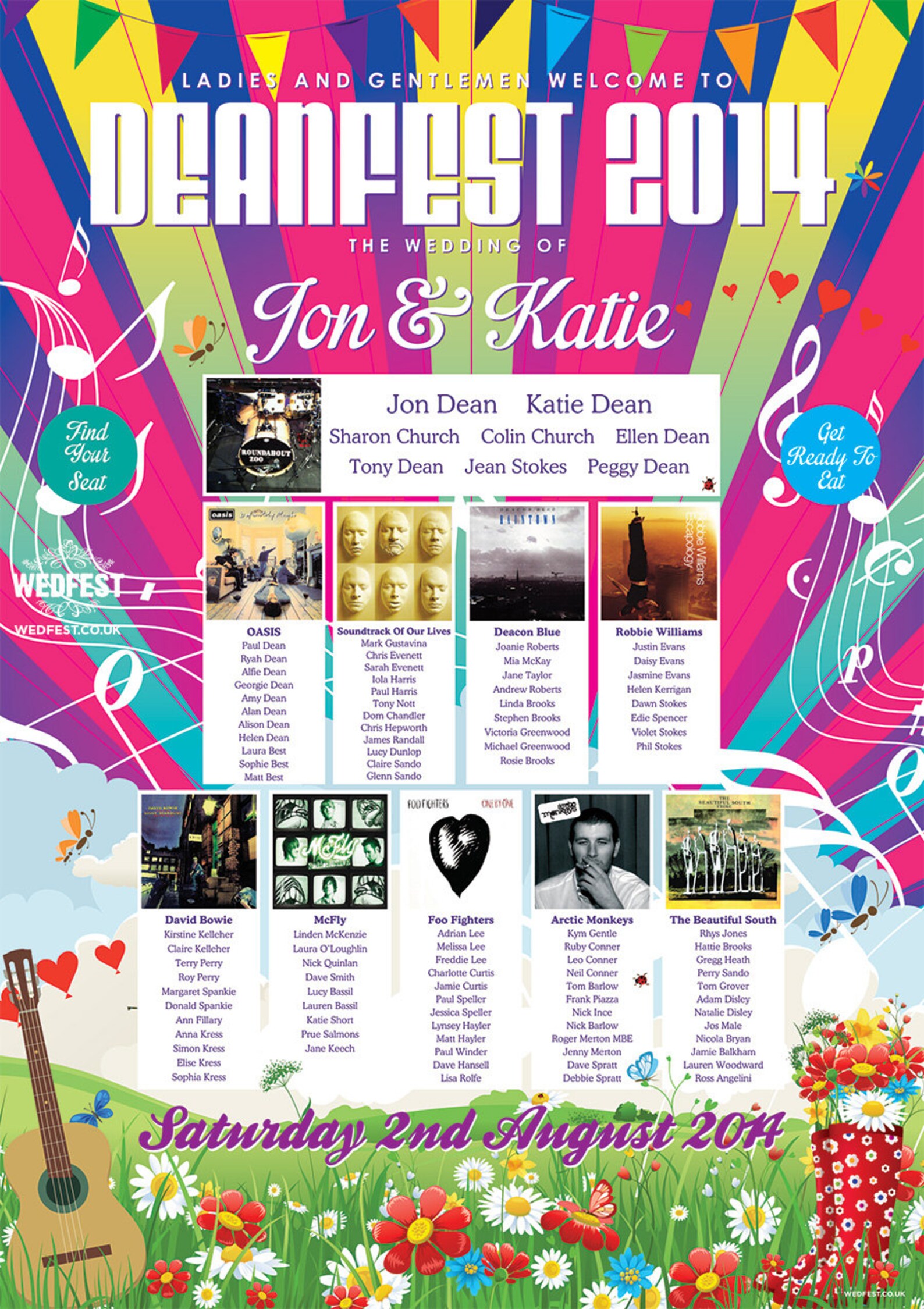 Music Festival Themed Wedding Table Plan Wedfest Festival | Etsy