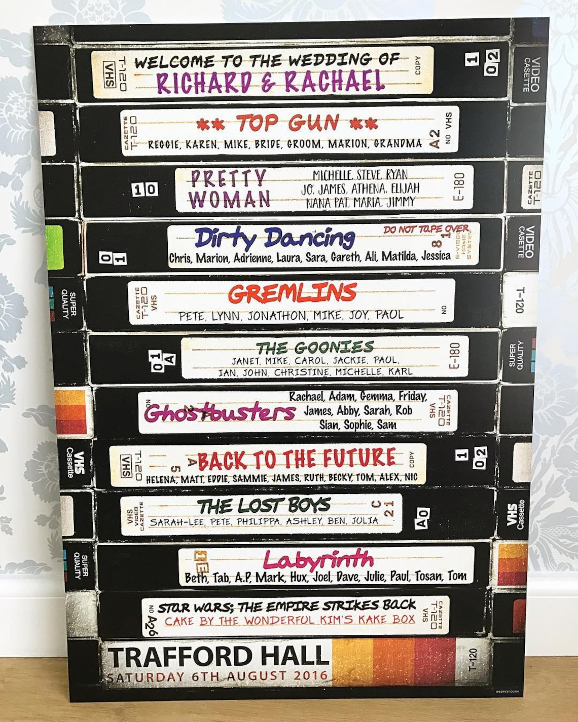 VHS Video Tape Movies Wedding Table Plan - Retro Wedding Table Plan ...