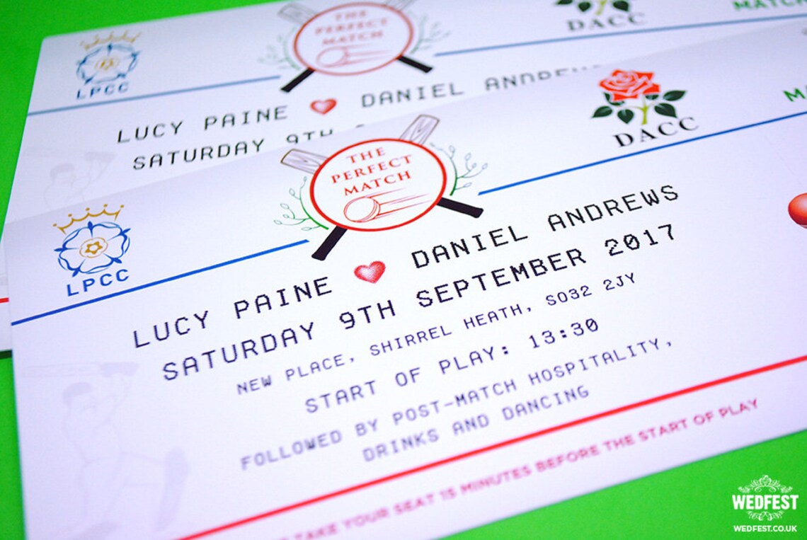 Cricket Ticket Themed Wedding Invitations | Cricket Sports Wedding ...