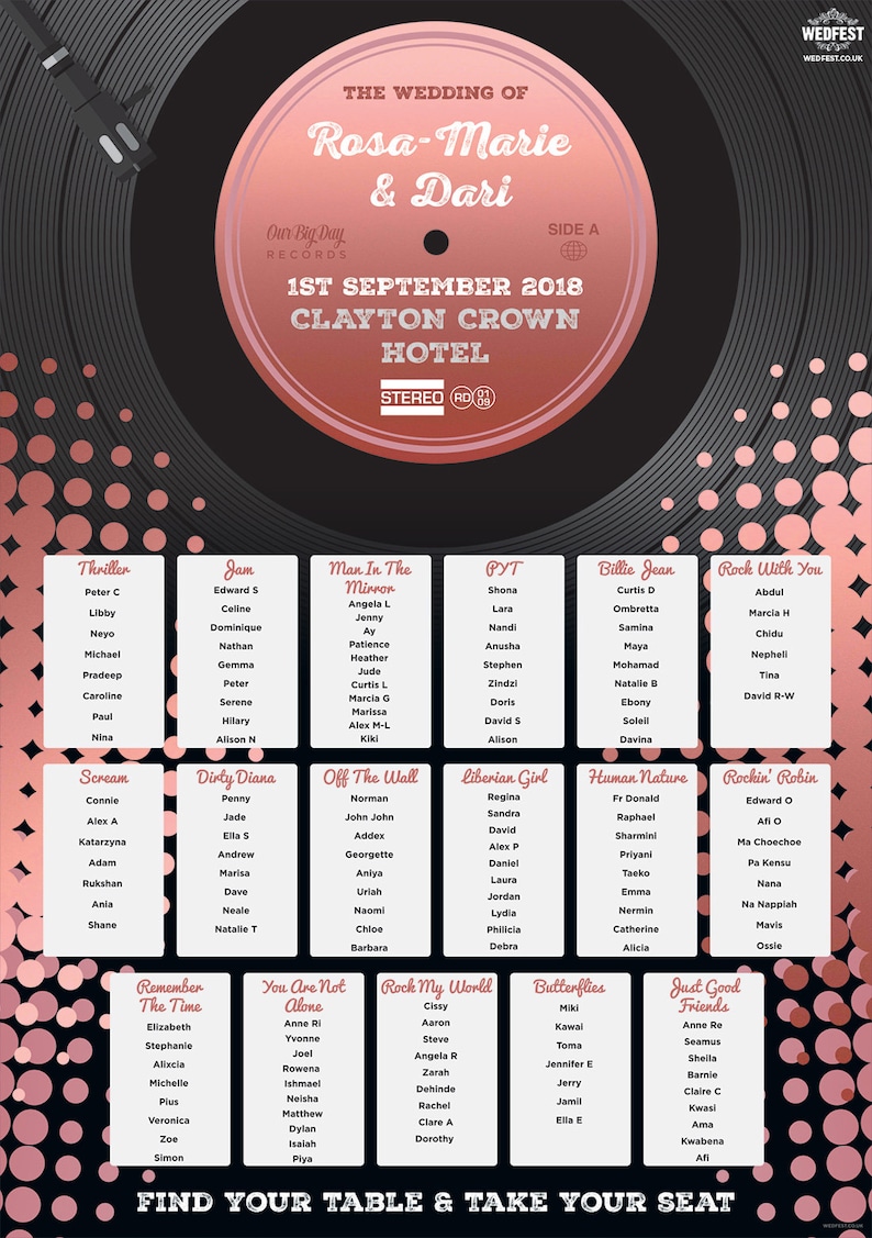 Vinyl Records Wedding Table Plan Retro Music Vinyls Wedding - Etsy UK