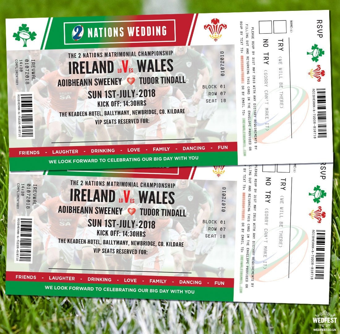 Two Nations Rugby Ticket Wedding Invitations Rugby Sport - Etsy UK