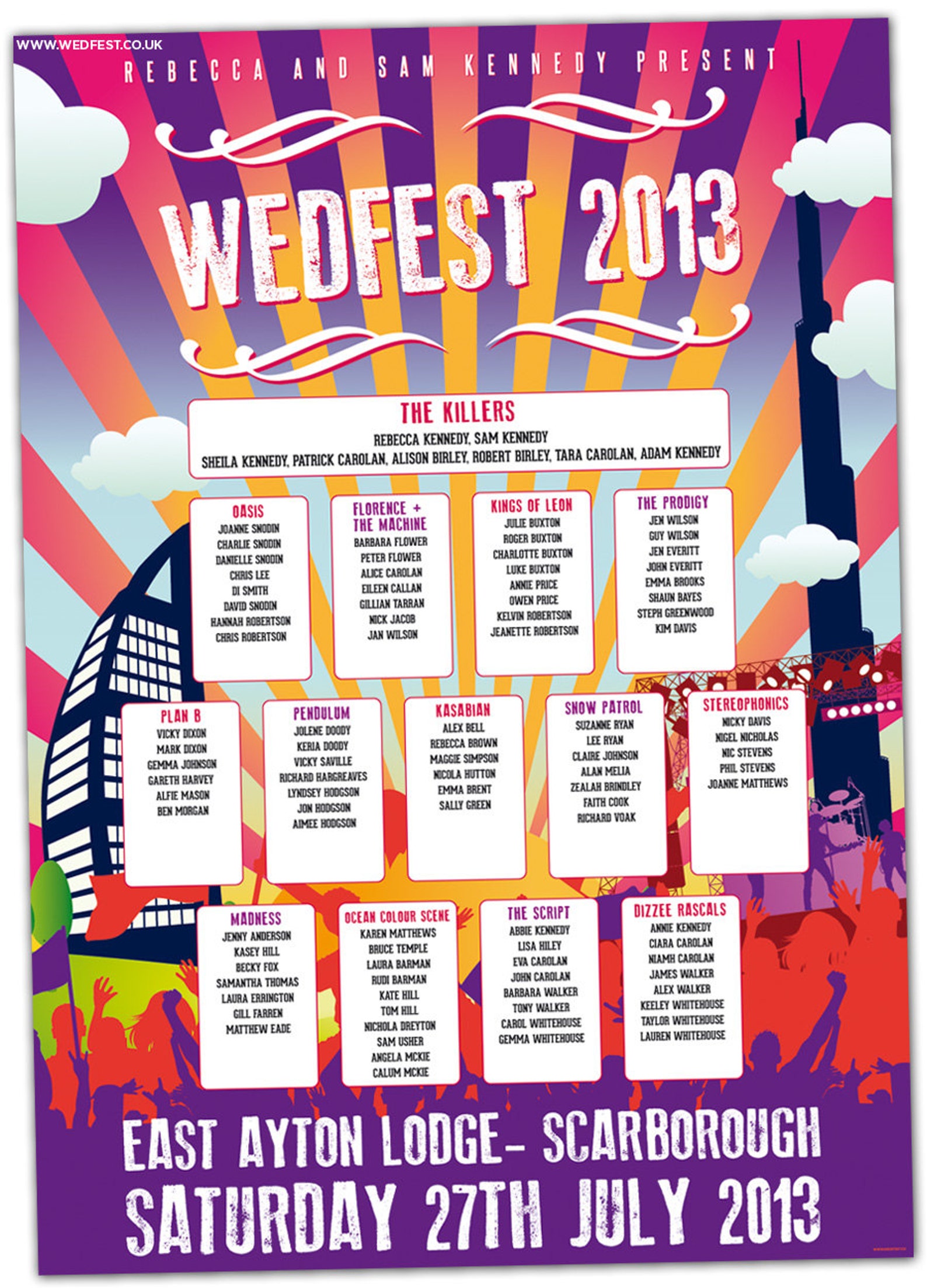 Music Festival Themed Wedding Table Plan - Wedfest Festival Wedding ...
