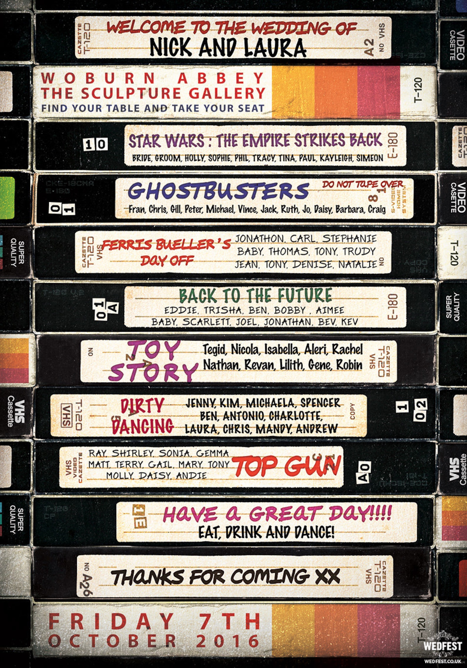 VHS Video Tape Movies Wedding Table Plan - Retro Wedding Table Plan ...