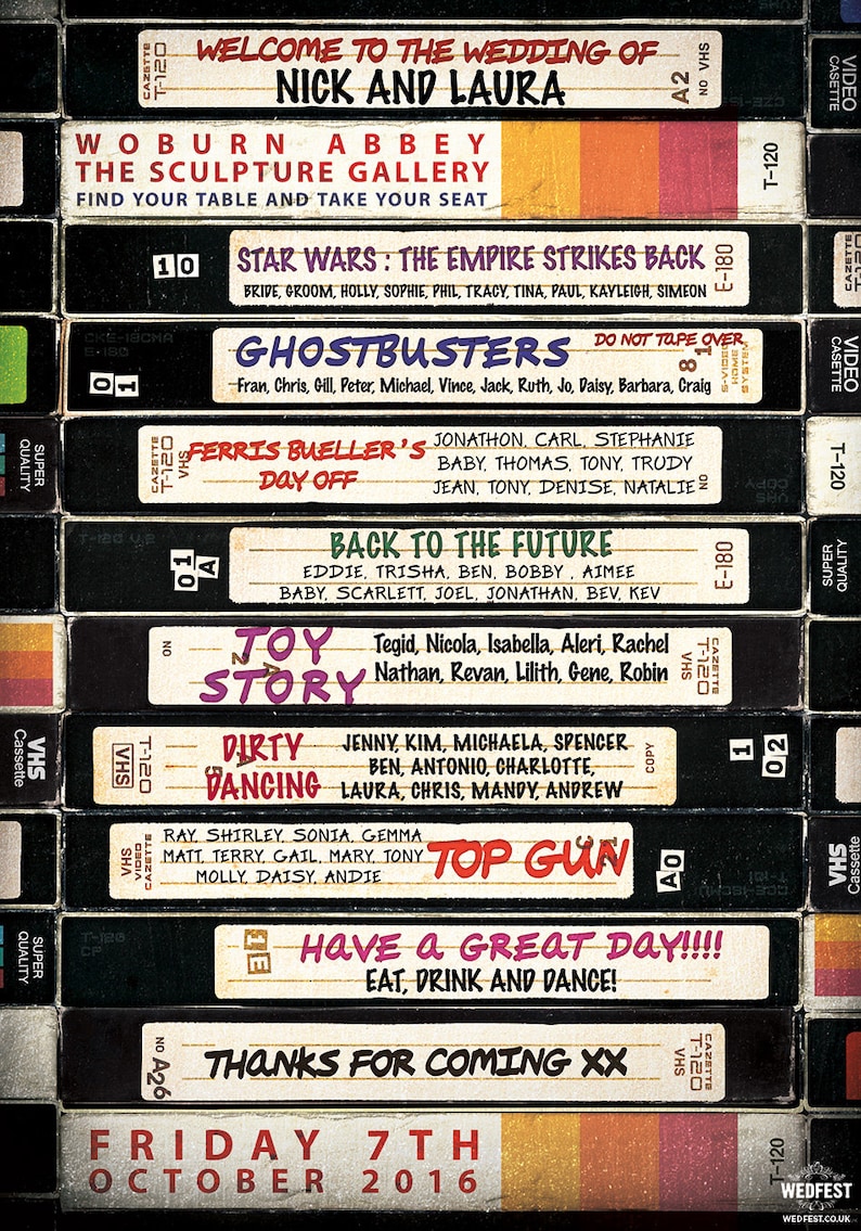 VHS Video Tape Movies Wedding Table Plan Retro Wedding Table - Etsy UK