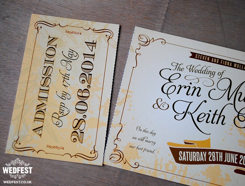 Vintage Ticket Wedding Invites Retro Music Festival Wedding - Etsy UK