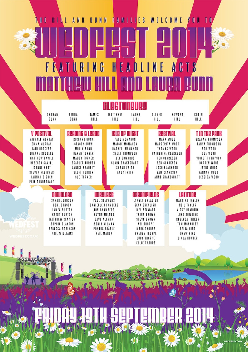 WEDFEST Festival Themed Wedding Table Plans | Etsy