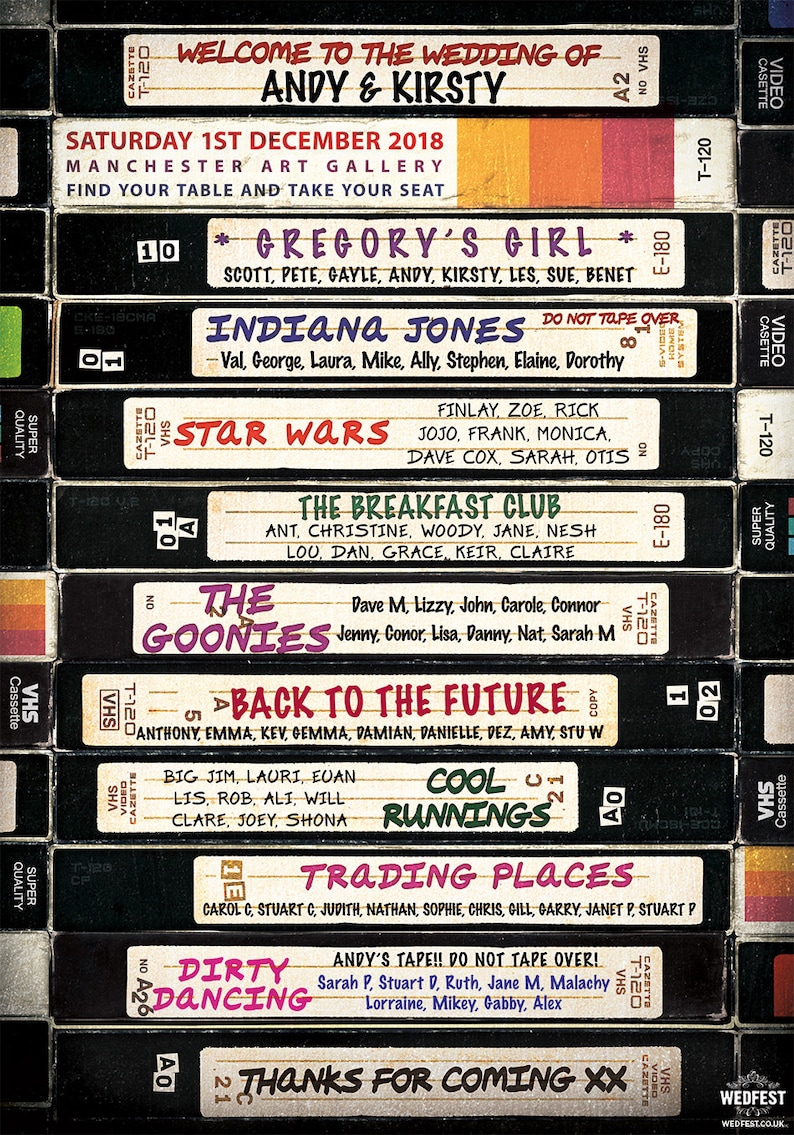 VHS Video Tape Movies Wedding Table Plan Retro Wedding Table - Etsy