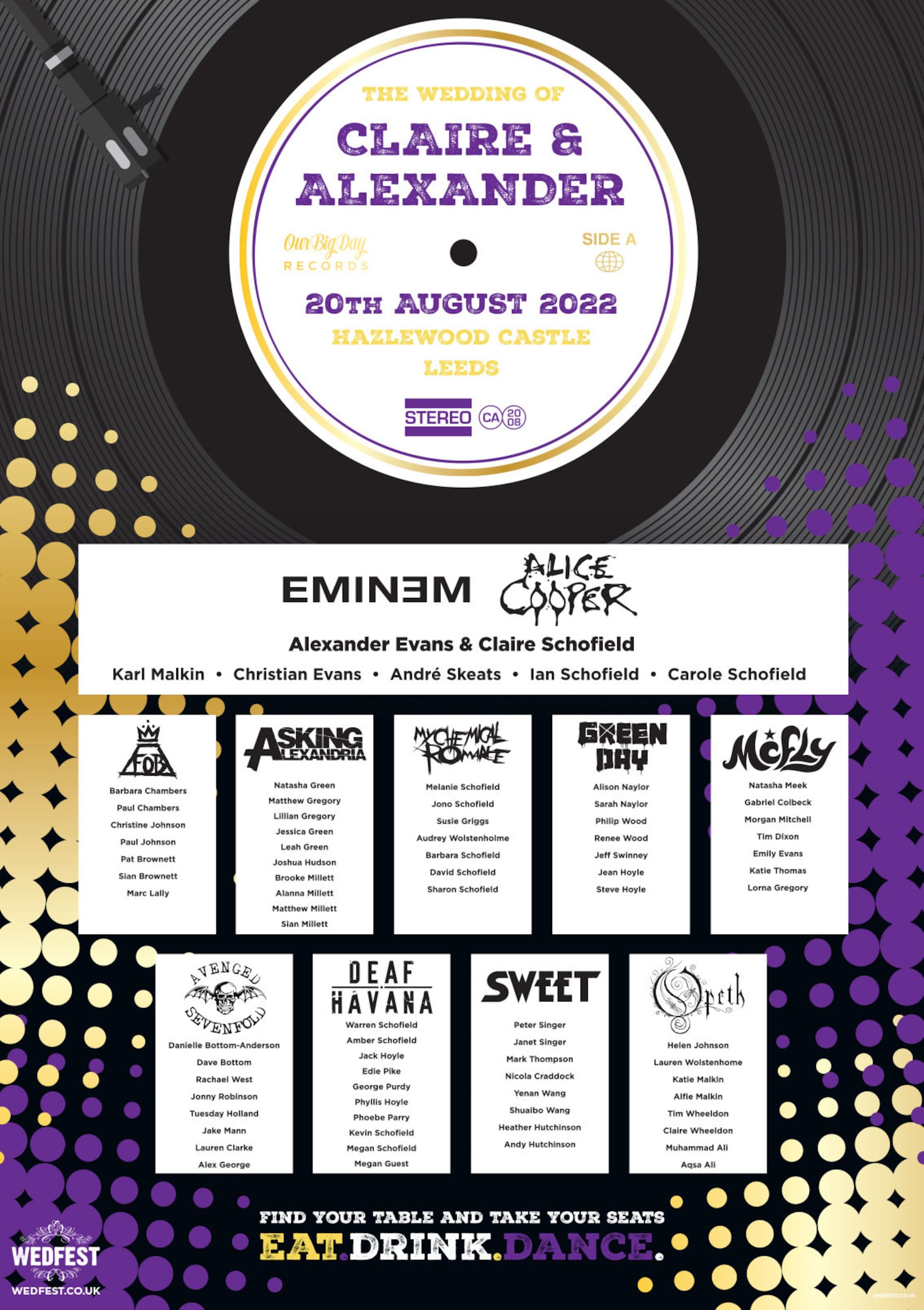 Vinyl Records Wedding Table Plan Retro Music Vinyls Wedding Seating ...