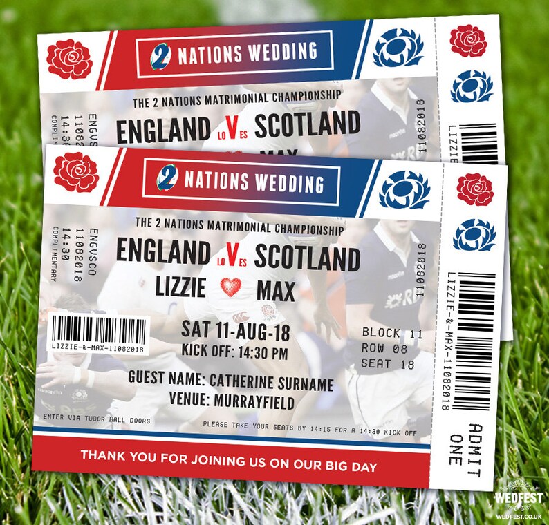 Two Nations Rugby Ticket Wedding Invitations Rugby Sport - Etsy UK